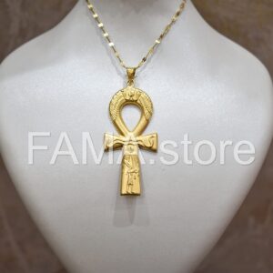 FAMA.store Egyptian Jewelry Ankh Cross Key of Life 18K Solid Yellow Gold necklas Pendant #6 (Large)