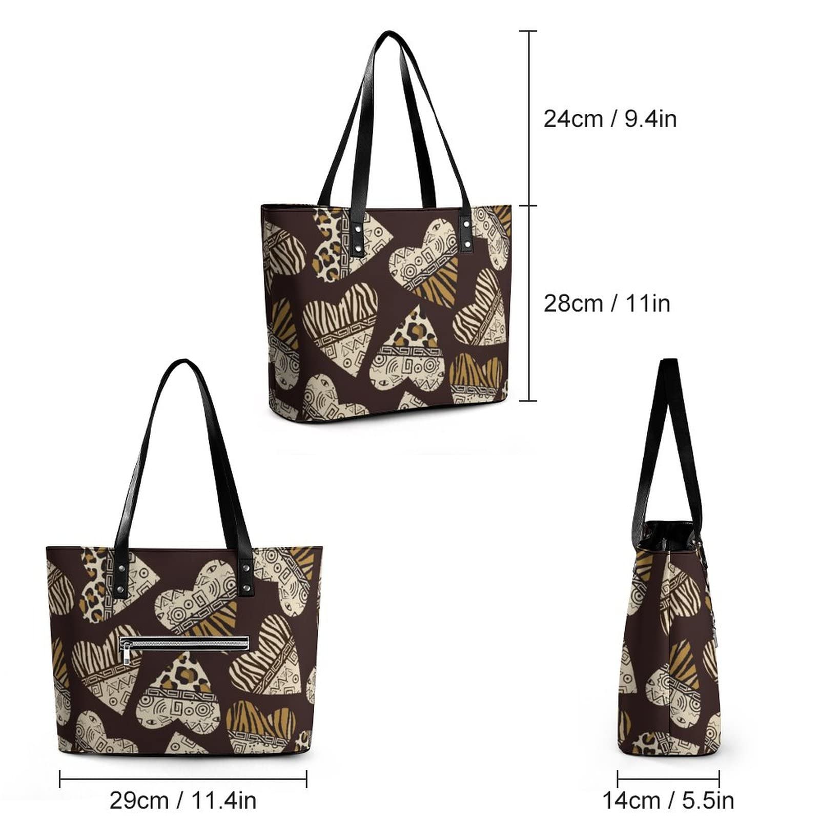 Womens Handbag Animal Skin Hearts Pattern Leather Tote Bag Top Handle Satchel Bags For Lady