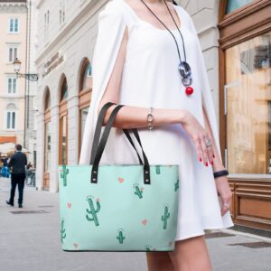 Womens Handbag Cactus Pattern Leather Tote Bag Top Handle Satchel Bags For Lady