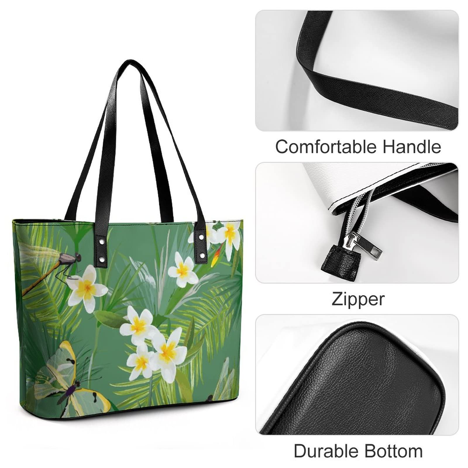 Womens Handbag Dragonflies Flowers Leather Tote Bag Top Handle Satchel Bags For Lady