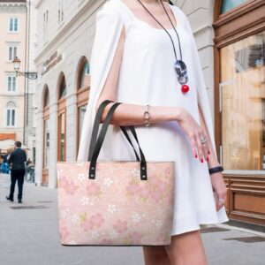 Womens Handbag Japanese Cherry Blossom Flowers Leather Tote Bag Top Handle Satchel Bags For Lady