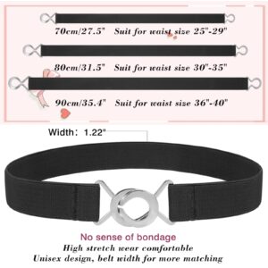 LEACOOLKEY Elastic Skinny Waist Belt for Dress Women Men No Show Stretchy Thin Belt for Jeans Pants Flat Buckle