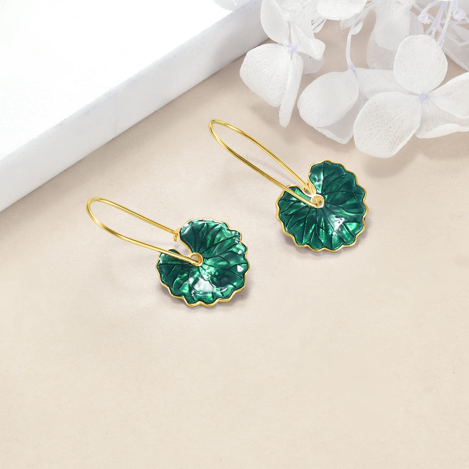 YFN Bohemian Green Leaf Earrings Drop Earrings for Women, Enamel Hoop Earrings Jewelry for Women, Leaves Plant Pendant Drop Dangle Earrings for Teen Girls, Women