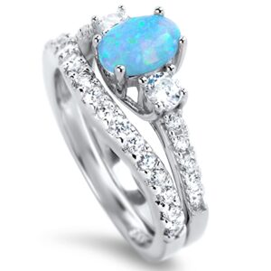 LaRaso & Co His Hers Sterling Silver TRIO Wedding Set Blue Opal White Topaz Gemstone Bridal Rings Him Her 9/9