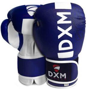 dxm sports boxing gloves for men & women, boxing training gloves ideal for heavy punching bag workout kickboxing, muay thai, mma blue & white, 8 oz