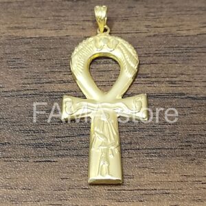 FAMA.store Egyptian Jewelry Ankh Cross Key of Life 18K Solid Yellow Gold necklas Pendant #6 (Large)