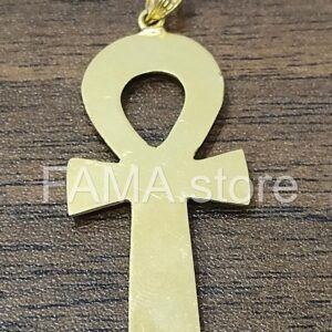 FAMA.store Egyptian Jewelry Ankh Cross Key of Life 18K Solid Yellow Gold necklas Pendant #6 (Large)