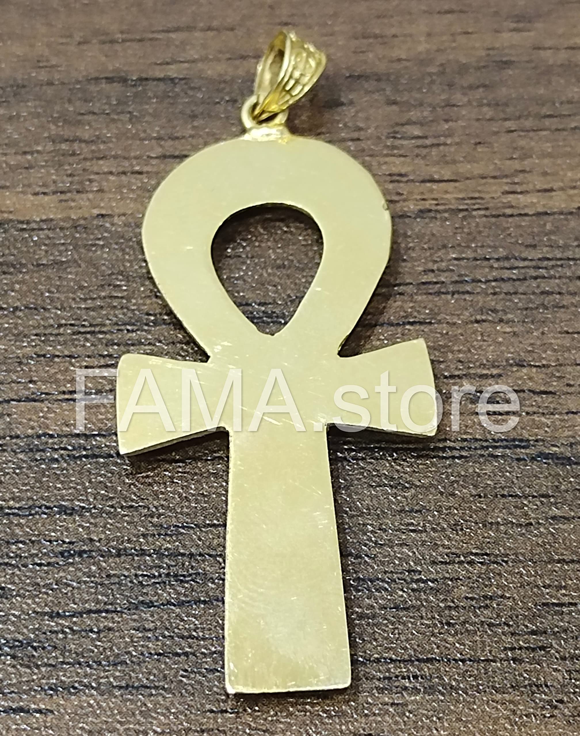 FAMA.store Egyptian Jewelry Ankh Cross Key of Life 18K Solid Yellow Gold necklas Pendant #6 (Large)