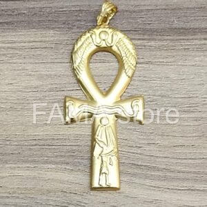 FAMA.store Egyptian Jewelry Ankh Cross Key of Life 18K Solid Yellow Gold necklas Pendant #6 (Large)