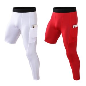 hotfiary men's 3/4 one leg compression capri tights pants running legging athletic base layer underwear for basketball(2pcs)