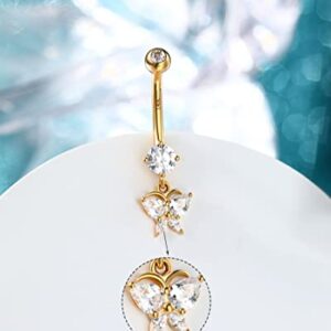 Melighting Gold Belly Rings 14K Solid Gold Butterfly Belly Button Rings for Women Gold Dangle Belly Piercing Clear CZ Gold Navel Rings for Woman Body Piercing Jewelry