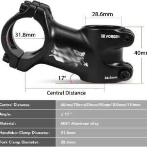 ZECHAO 17 Degree Bike Stem,Ultralight Bike Stem 60/70/80/90/100/110mm Mountain Road Bike Stem for 31.8mm Handlebar Stem Bike Stem (Color : Black, Size : 80mm)