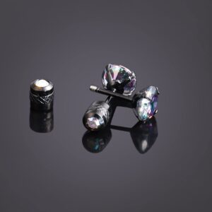 Titanium Screw Back Stainless Steel Stud and Hoop Earrings for Women Men (Black Set-Rainbow CZ)