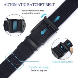 LionVII Men's Ratchet Belt, Casual Web Belt for Men with Click Buckle and Nylon Fabric Strap, Easy Adjustable Trim to Fit (Black)