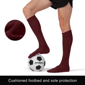 FITRELL 2/3 Pack Soccer Socks For Youth Kids Adult Baseball Softball Football Socks For Men Women Boys Girls, Maroon, X-Small