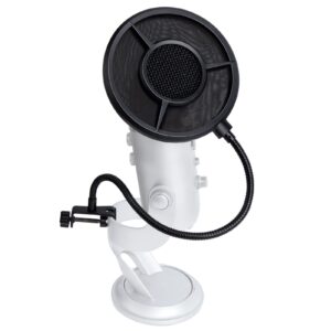 sunmon mic pop filter for hyperx quadcast、blue yeti and other gaming microphone, dual layered wind pop screen with flexible 360° gooseneck clip stabilizing arm for recording, singing