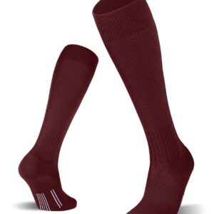 FITRELL 2/3 Pack Soccer Socks For Youth Kids Adult Baseball Softball Football Socks For Men Women Boys Girls, Maroon, X-Small