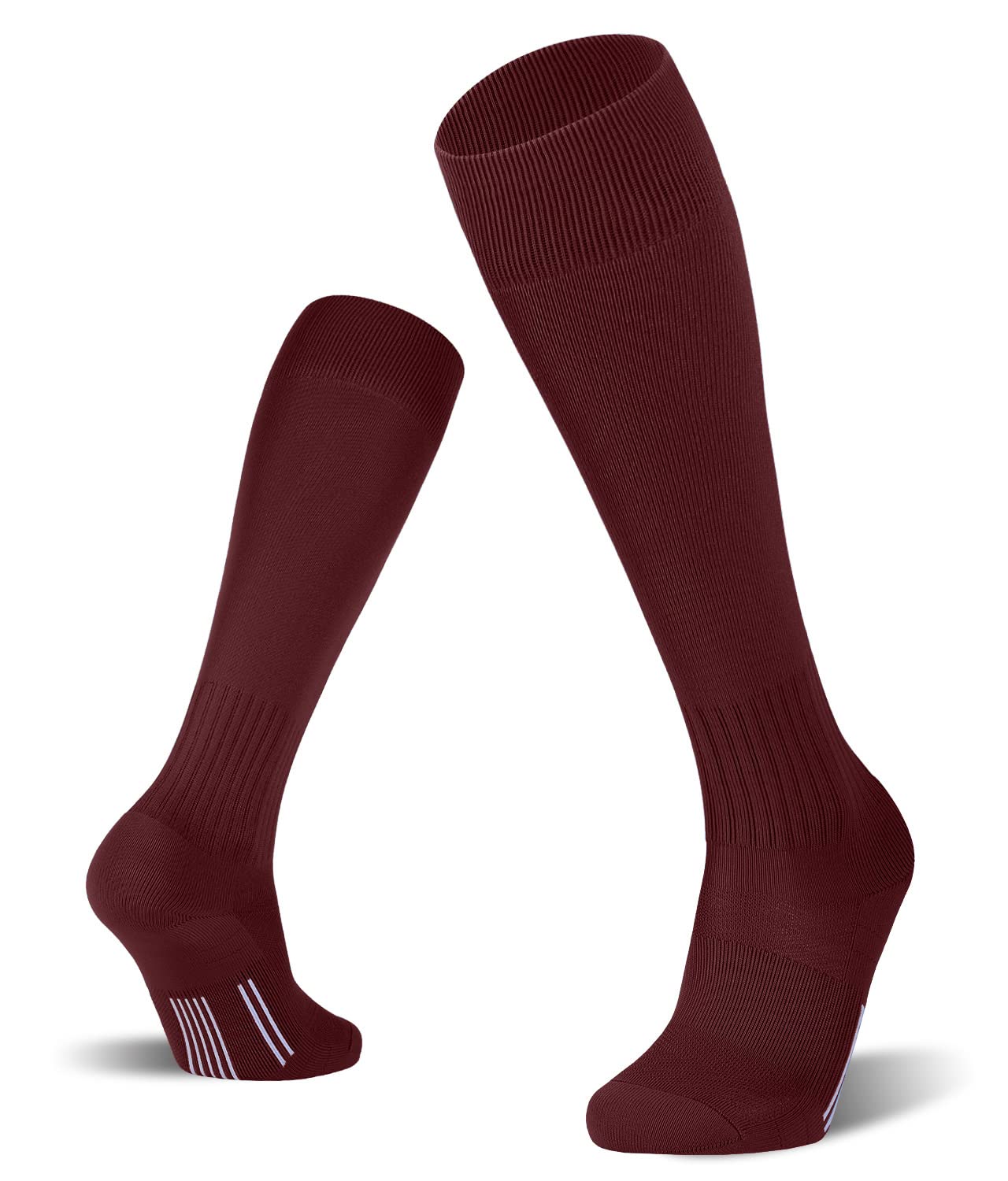 FITRELL 2/3 Pack Soccer Socks For Youth Kids Adult Baseball Softball Football Socks For Men Women Boys Girls, Maroon, X-Small