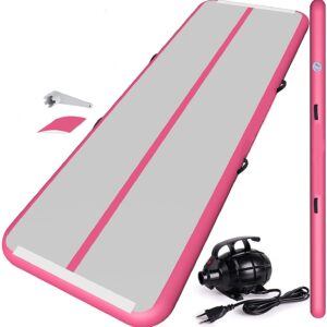 Air Mat Tumble Track Gymnastics Tumbling Mat Inflatable Gym Mats with Electric Air Pump (Pink)