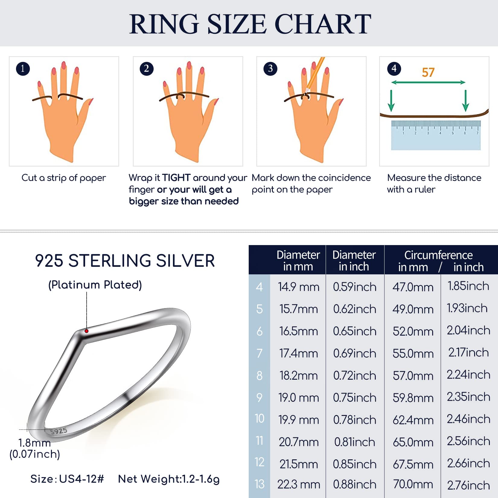 Suplight Small Wishbone Ring 925 Sterling Silver V Shaped Chevron Rings for Women Size 5