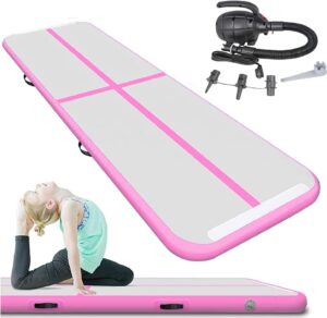 air mat tumble track gymnastics tumbling mat inflatable gym mats with electric air pump (pink)