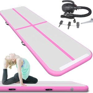 Air Mat Tumble Track Gymnastics Tumbling Mat Inflatable Gym Mats with Electric Air Pump (Pink)