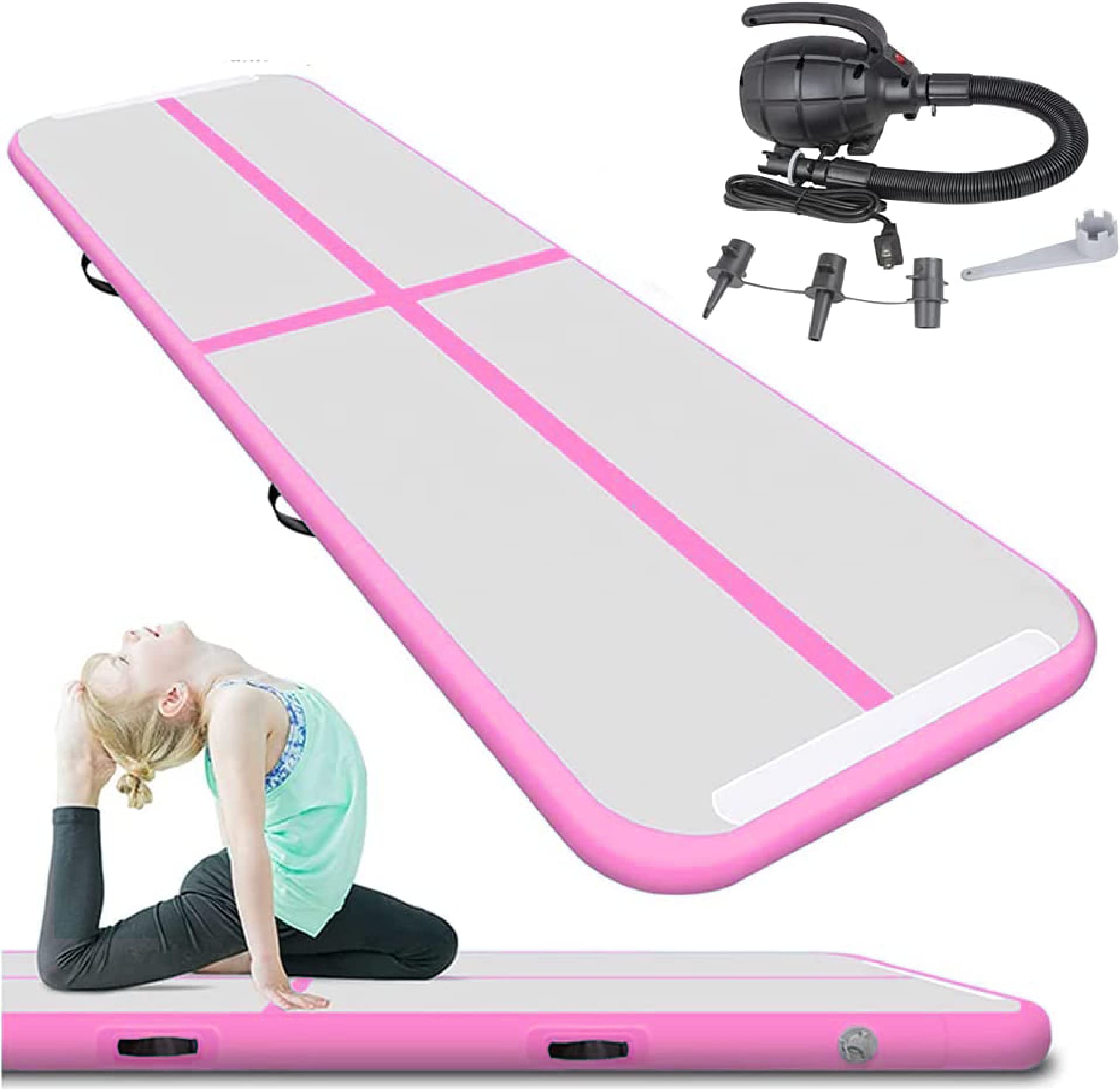 Air Mat Tumble Track Gymnastics Tumbling Mat Inflatable Gym Mats with Electric Air Pump (Pink)