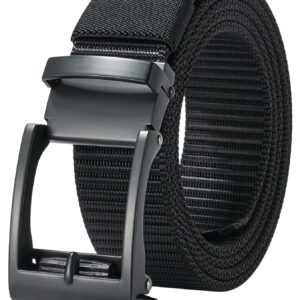 LionVII Men's Ratchet Belt, Casual Web Belt for Men with Click Buckle and Nylon Fabric Strap, Easy Adjustable Trim to Fit (Black)