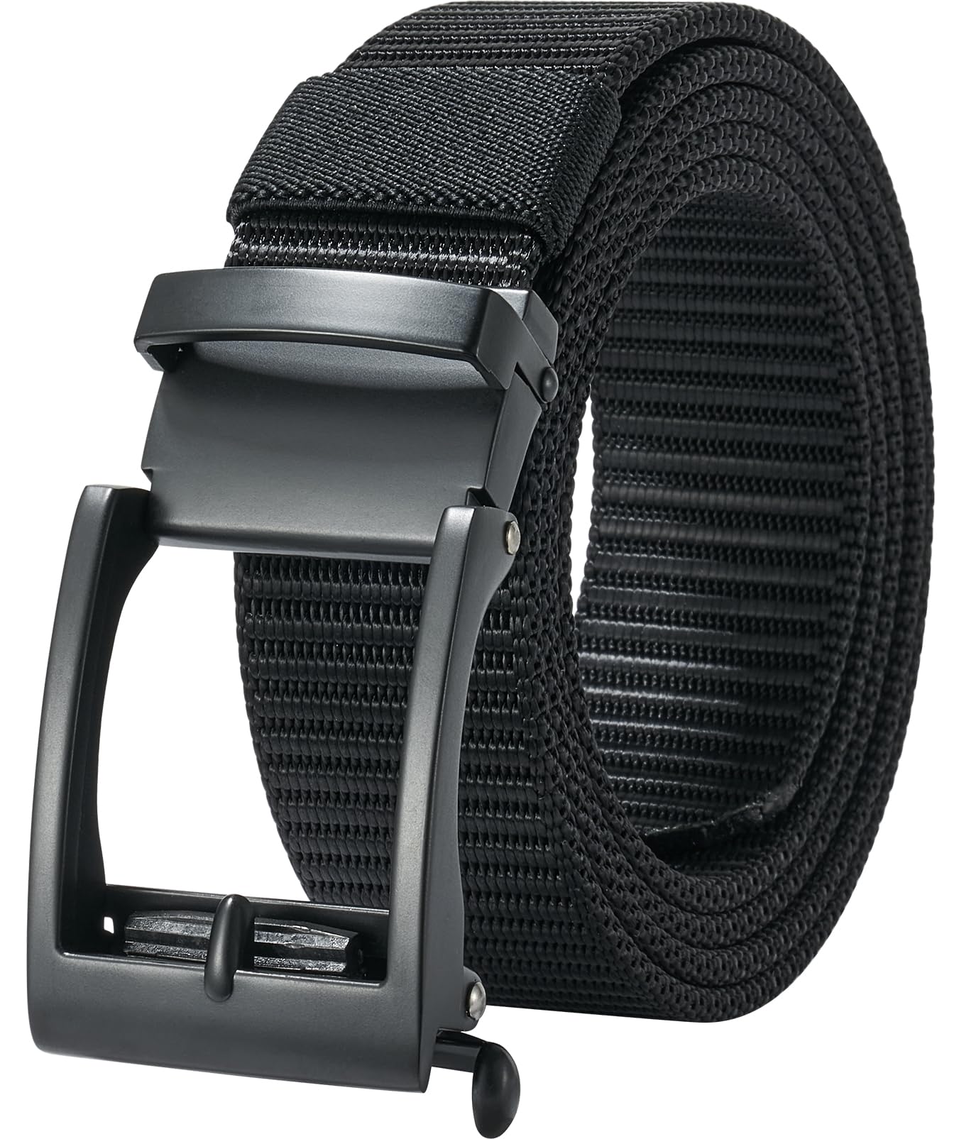 LionVII Men's Ratchet Belt, Casual Web Belt for Men with Click Buckle and Nylon Fabric Strap, Easy Adjustable Trim to Fit (Black)