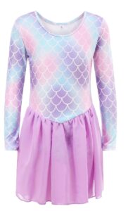 seaur gymnastics outfits for girls with skirt girls gymnastics skirted leotards ballet dance dress long sleeve tutu leotard mermaid dance wear 7-8t