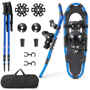 s afstar 21" terrain snow shoes, aluminum alloy all terrain snowshoes w/trekking poles & carrying tote bag, 4-in-1 lightweight terrain snowshoes for men women youth kids, easy to wear (navy)