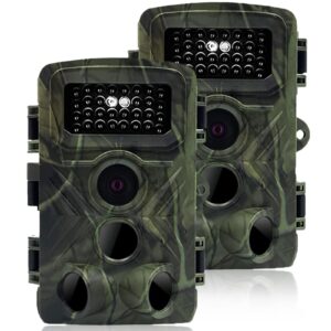 trail camera,2 pack 36mp 1080p mini trail camera,hunting camera with 120°wide-angle 0.2s trigger speed,no glow night vision motion activated ip67 waterproof with 32gb card for wildlife scouting