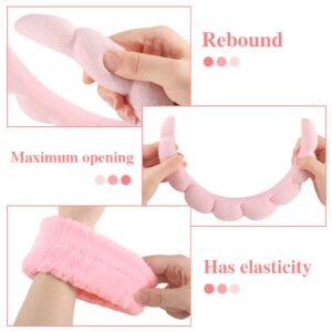 Sponge Spa Headband for Women, Makeup Headband and Wrist Washband Set Pink Skincare Facial Headband for Face Washing, Skincare, Teen Girl Gifts Trendy Stuff