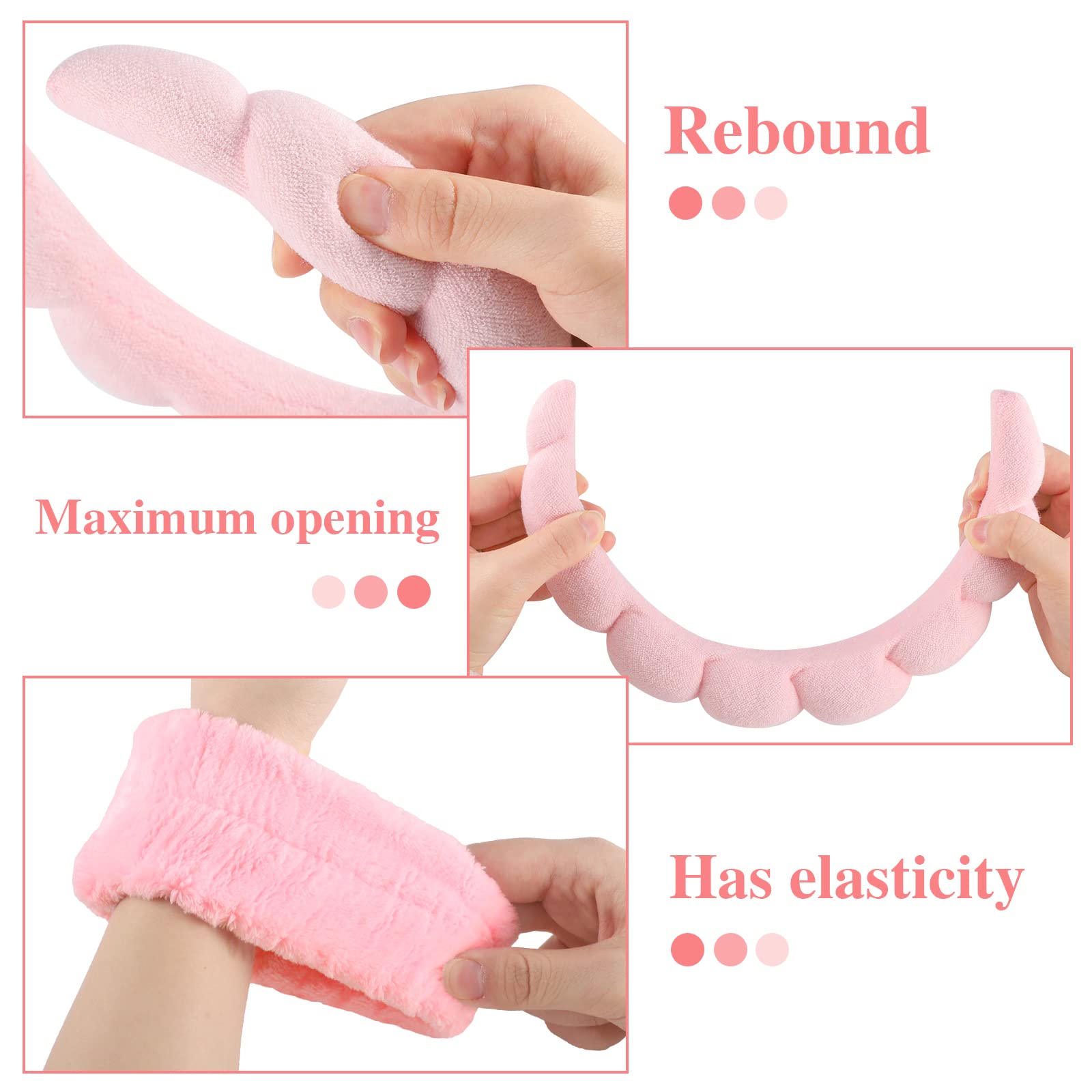 Sponge Spa Headband for Women, Makeup Headband and Wrist Washband Set Pink Skincare Facial Headband for Face Washing, Skincare, Teen Girl Gifts Trendy Stuff