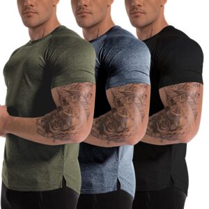 men's 3pack dry fit workout gym short sleeve t shirt moisture wicking active athletic performance running shirts(bkdgag m)