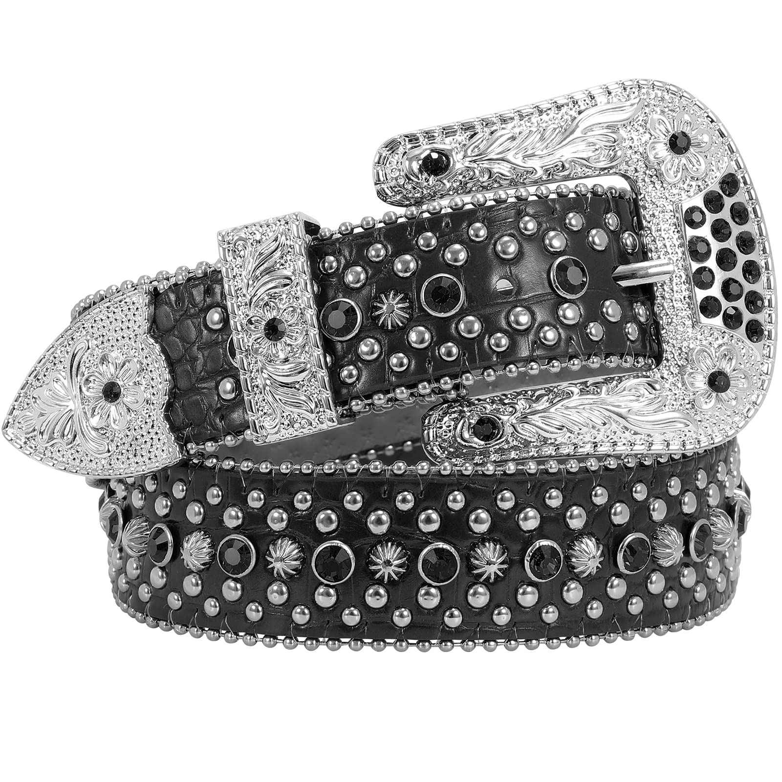 SUOSDEY Men Women Rhinestone Belt Western Cowboy Cowgirl Shine Crystal Diamond Studded Crocodile Pattern Belts