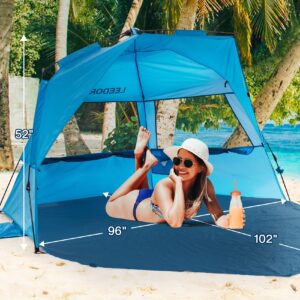 Leedor Beach Tent Sun Shelter Instant Beach Umbrella Easy Cabana with UPF 50+ UV Portable Windproof Pop Up Shade for 3 to 4 Person for Family Patent Pending