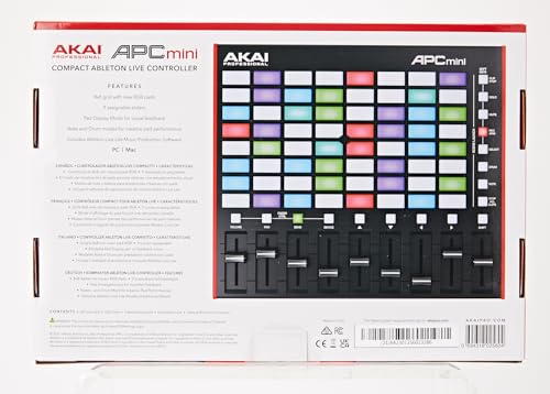 AKAI Professional APC Mini MK2 - USB MIDI Pad Controller for Clip Launching with Ableton Live Lite, 64 RGB Pads, Drum and Note Mode and MIDI Mixer