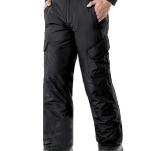 TSLA Men's Winter Snow Pants, Waterproof Insulated Ski Pants, Ripstop Windproof Snowboard Bottoms, Snow Cargo Black, Large