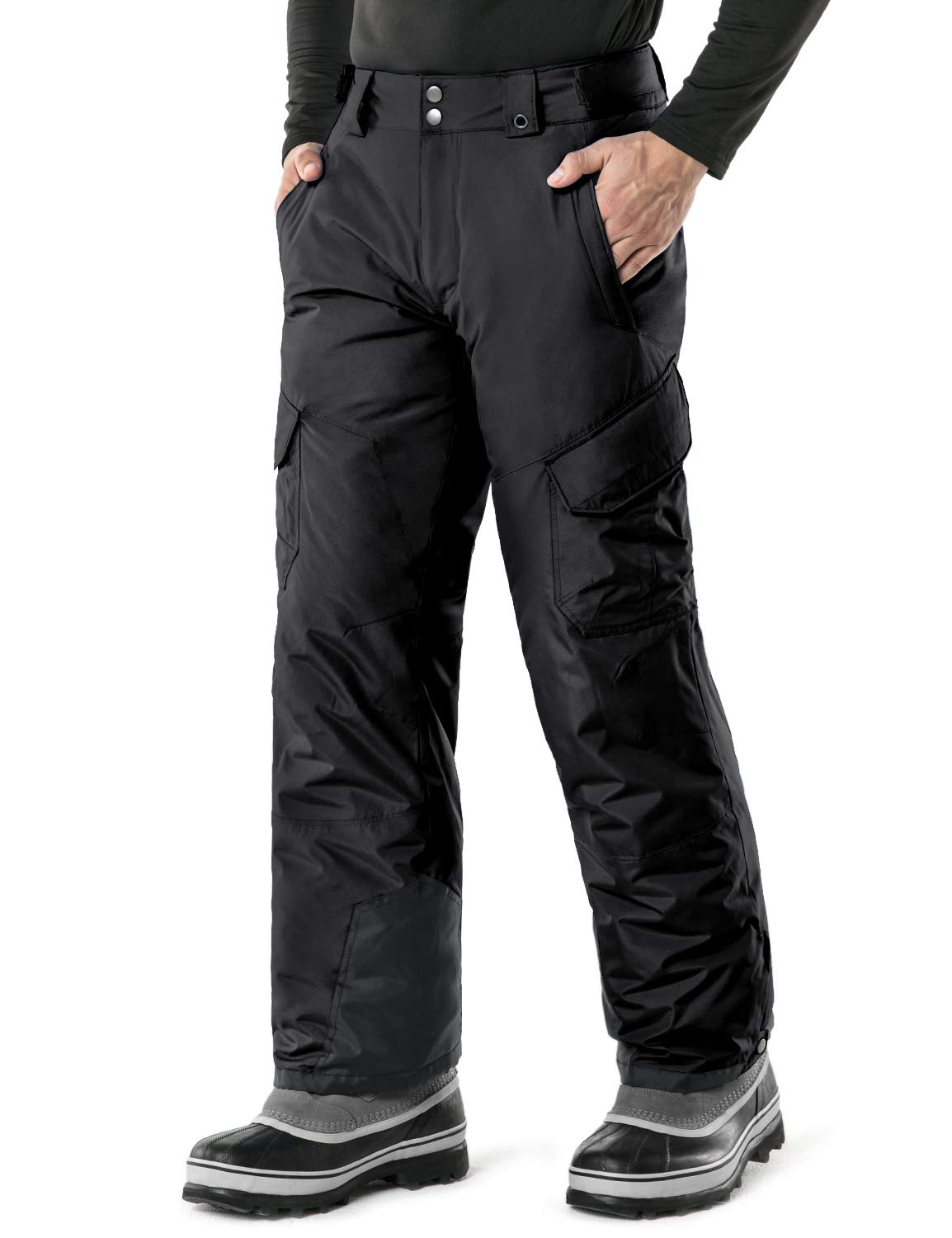 TSLA Men's Winter Snow Pants, Waterproof Insulated Ski Pants, Ripstop Windproof Snowboard Bottoms, Snow Cargo Black, Large