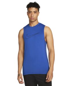 nike pro dri-fit men's slim fit sleeveless top (as1, alpha, l, regular, regular, game royal/black/black)