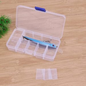 10 Grids Fishing Lure Storage Box, Plastic Storage Box Transparent Fishing Tackle Box, Square Storage Case Fish Hook Lure Box(Transparent Pink Buckle)