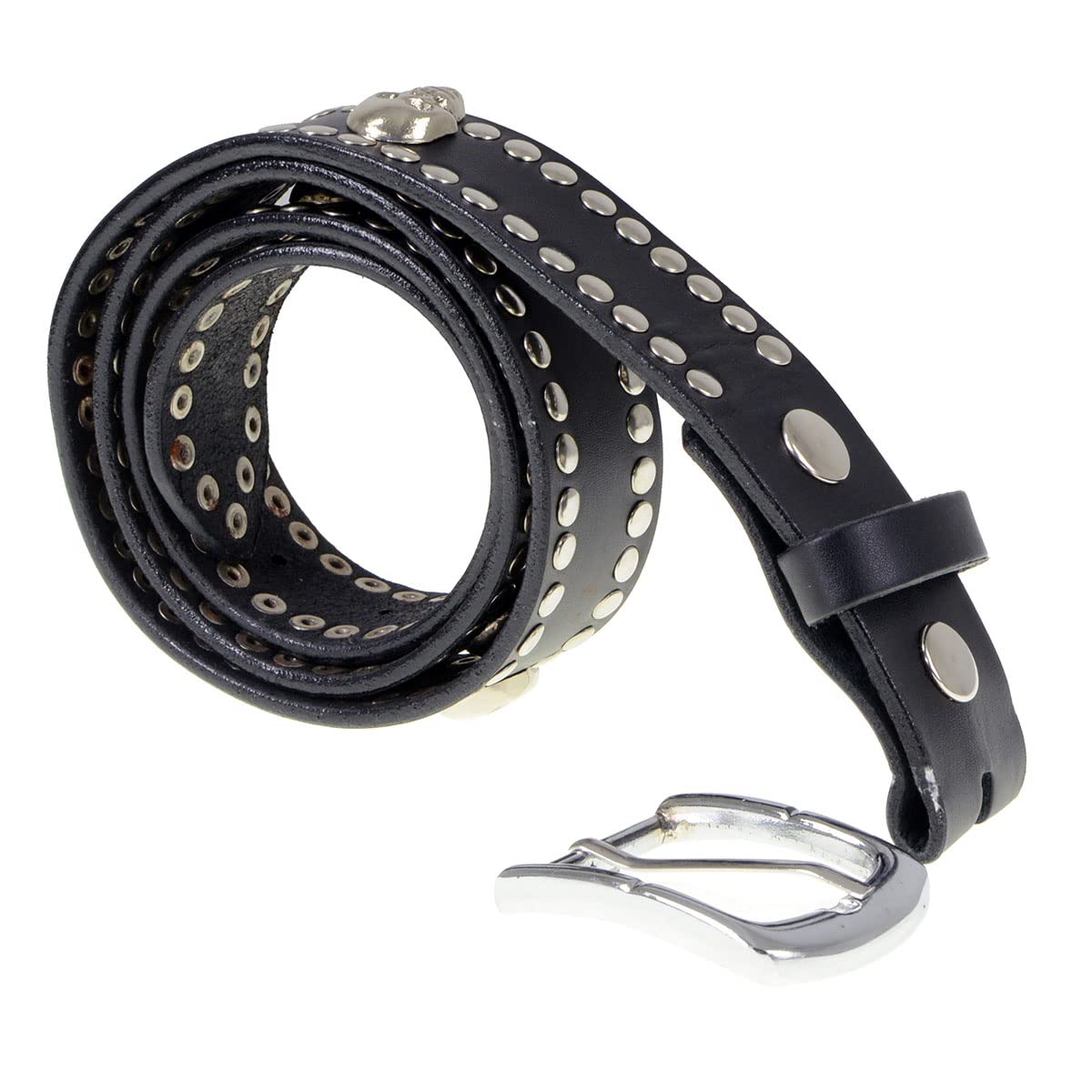 Milwaukee Leather MP7103 Men's Black Studs and Skulls Genuine Leather Belt for Biker with Buckle - 1.5 inches Wide - Large