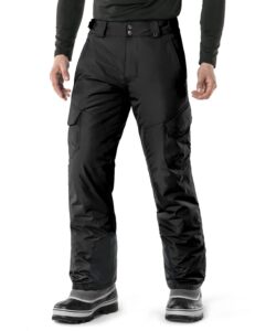 tsla men's winter snow pants, waterproof insulated ski pants, ripstop windproof snowboard bottoms, snow cargo black, large