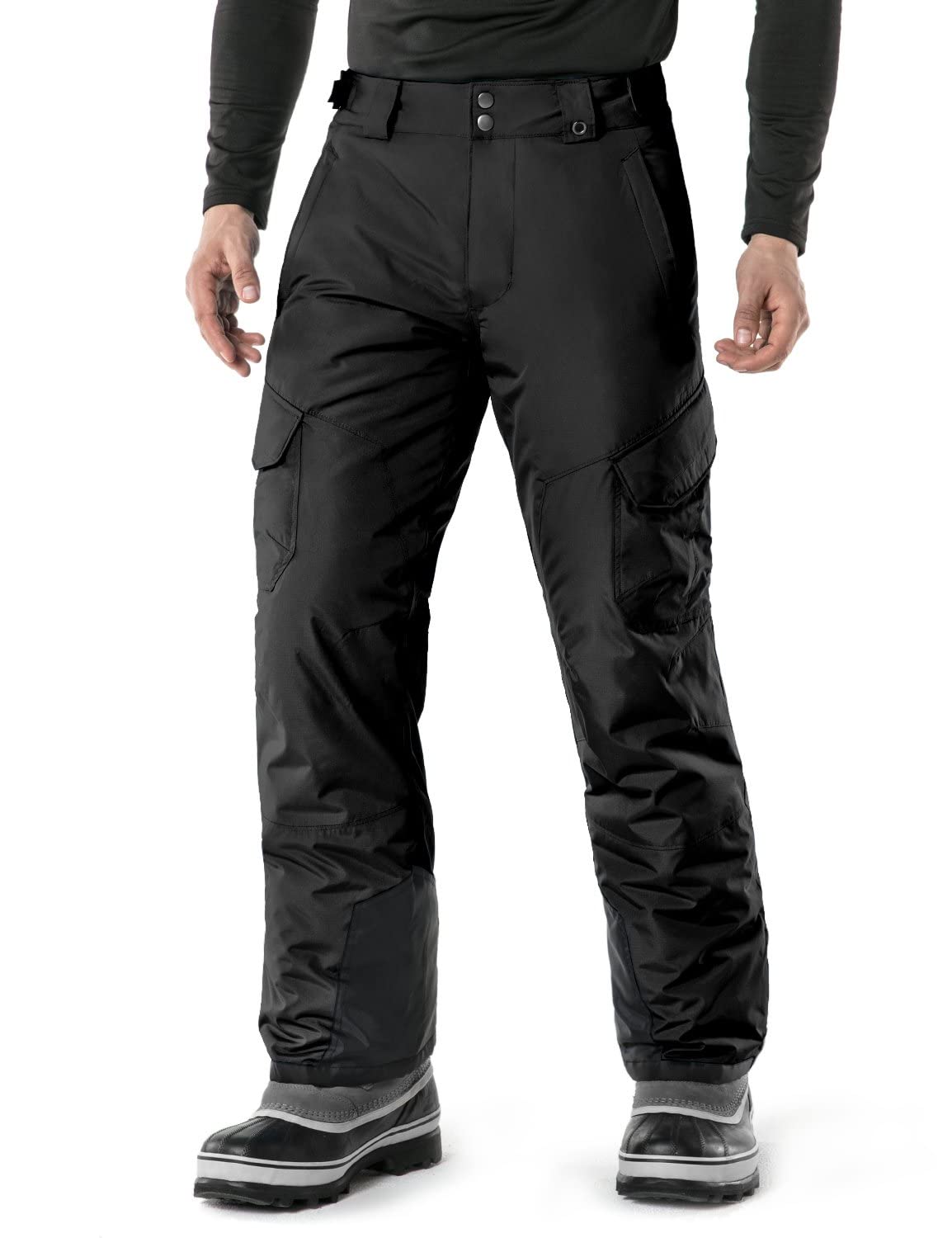 TSLA Men's Winter Snow Pants, Waterproof Insulated Ski Pants, Ripstop Windproof Snowboard Bottoms, Snow Cargo Black, Large