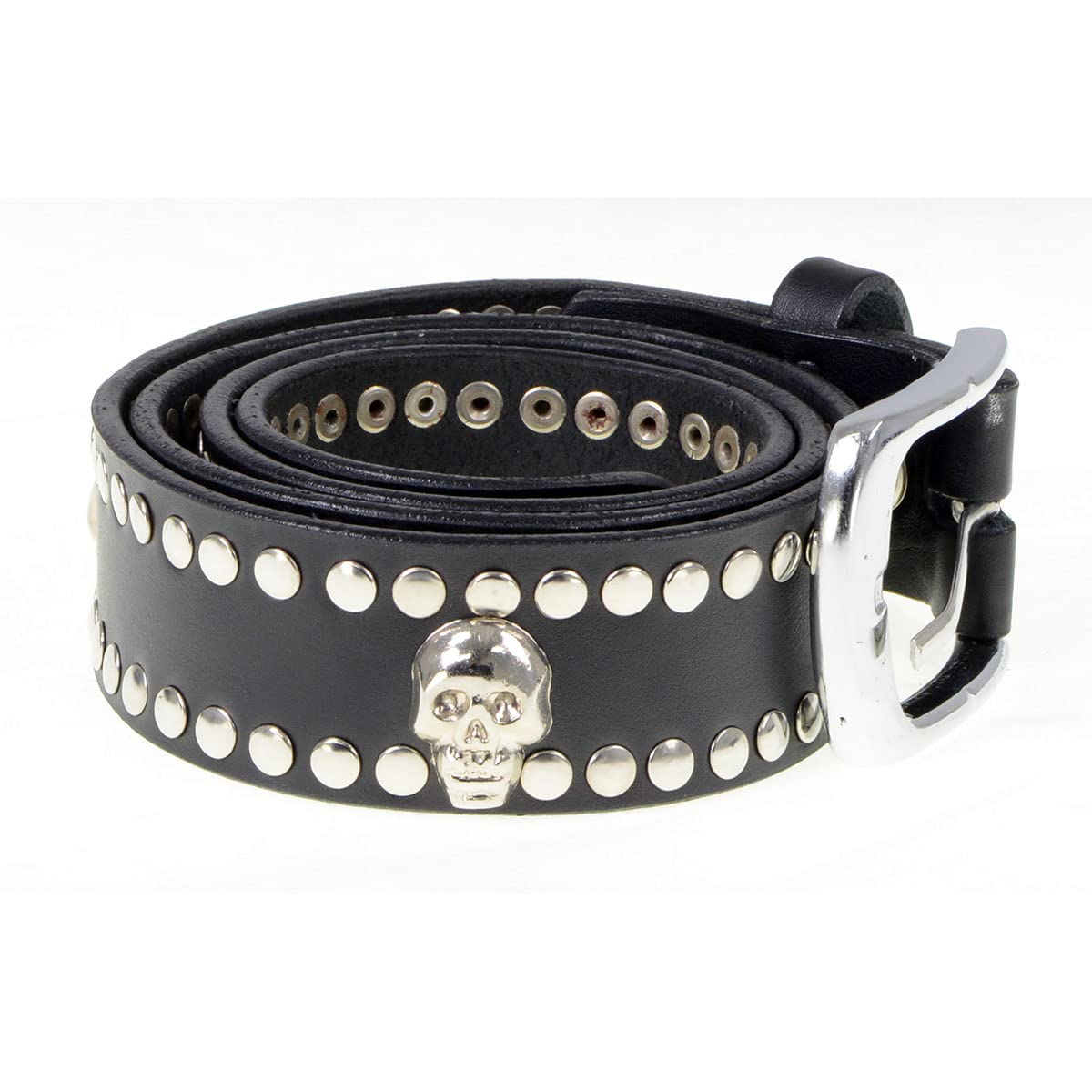 Milwaukee Leather MP7103 Men's Black Studs and Skulls Genuine Leather Belt for Biker with Buckle - 1.5 inches Wide - Large