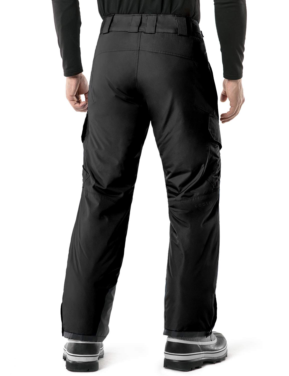 TSLA Men's Winter Snow Pants, Waterproof Insulated Ski Pants, Ripstop Windproof Snowboard Bottoms, Snow Cargo Black, Large