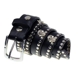 milwaukee leather mp7103 men's black studs and skulls genuine leather belt for biker with buckle - 1.5 inches wide - large