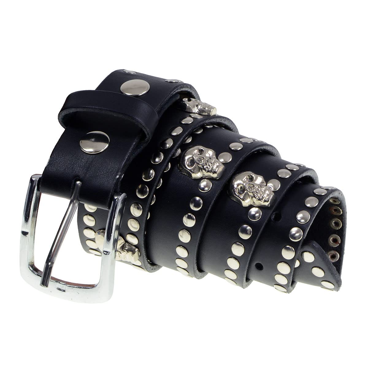 Milwaukee Leather MP7103 Men's Black Studs and Skulls Genuine Leather Belt for Biker with Buckle - 1.5 inches Wide - Large