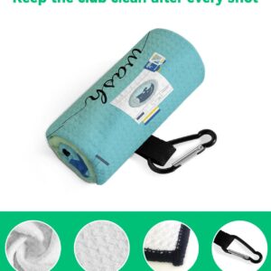 Golf Towel Microfiber Waffle Pattern Towel with Carabiner Clip,Laundry Dirty Basket Cloth Washing Machine Golf Towels for Man Woman Club Cleaner,Wash Dry Quote Teal Gradient Back Golf Accessories